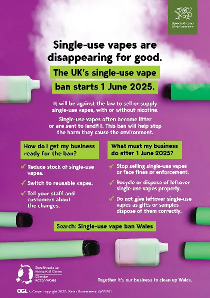 Gwaharddiad ar feps untro - Single use vape ban - A5 leaflet - English